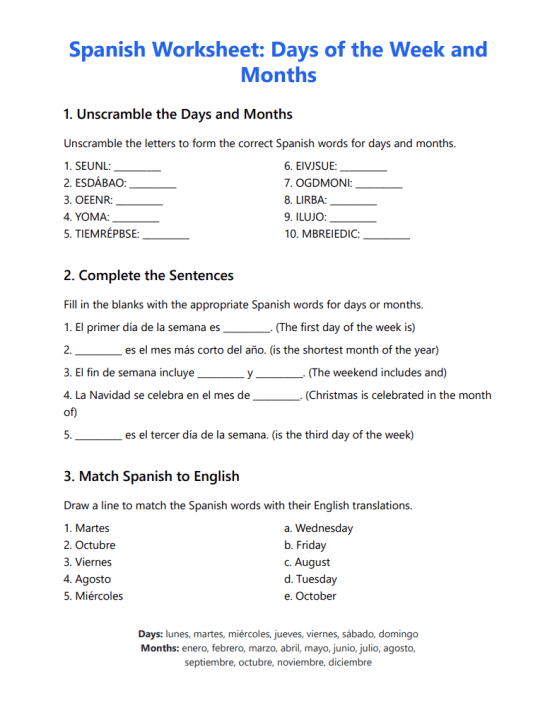 Free Spanish Worksheets for Beginners (With Answers)