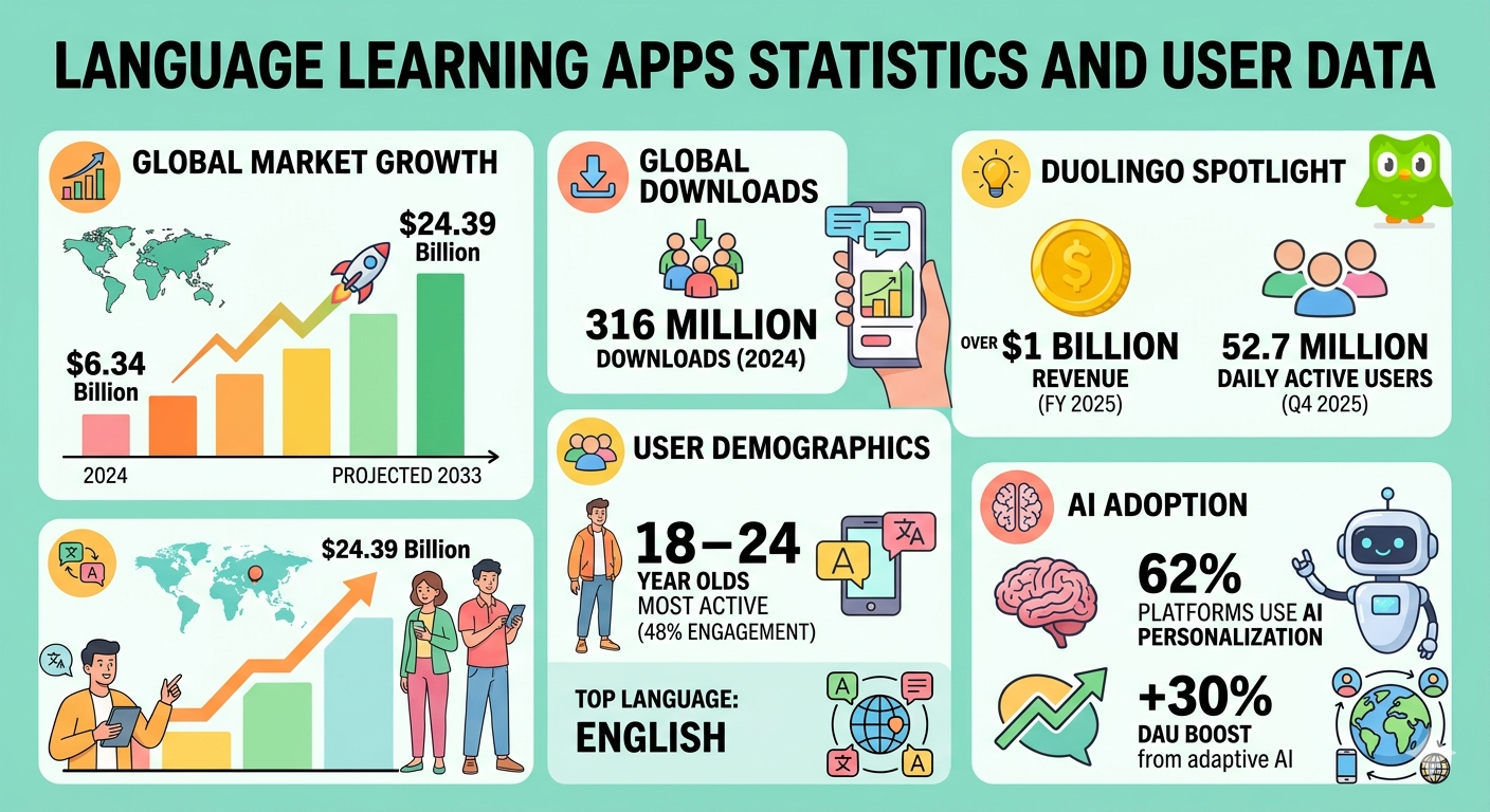 Language Learning Apps Statistics And User Data 2026 | LingoBright
